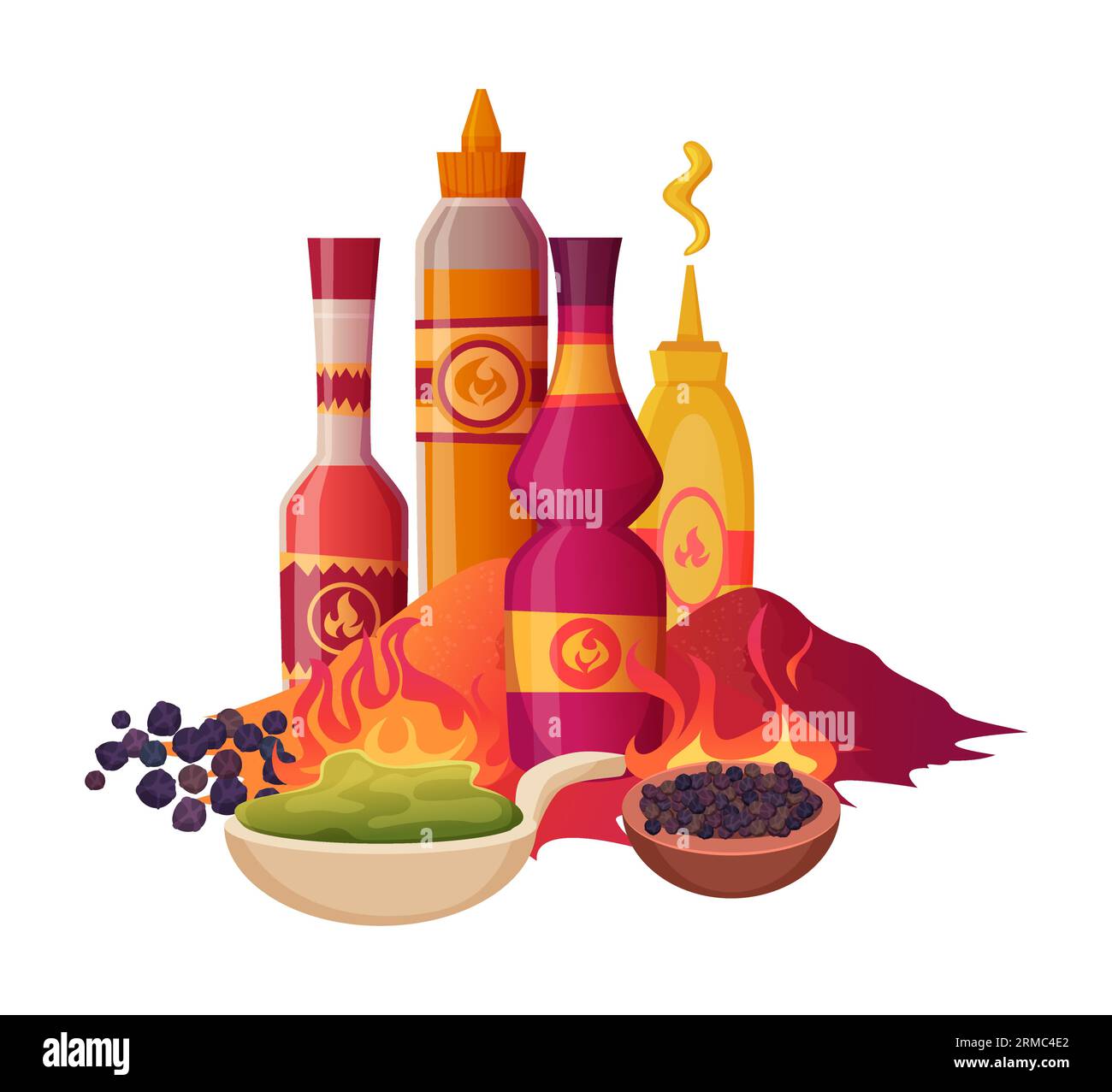 Spicy spices. cartoon hot pepper and spices Vector concept picture ...