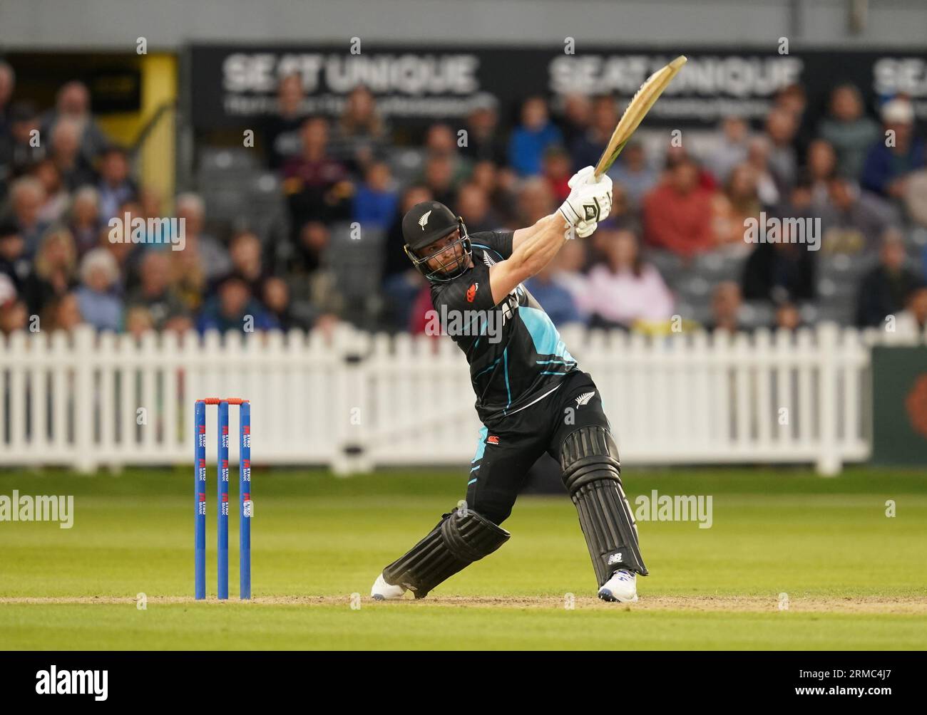 New Zealand's Glenn Phillips bats during the T20 match at the Seat ...