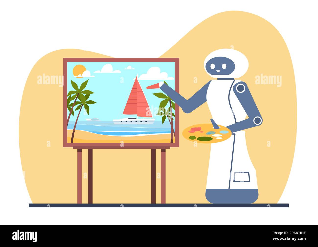 Concept of artificial intelligence creating paintings, robot painting ...