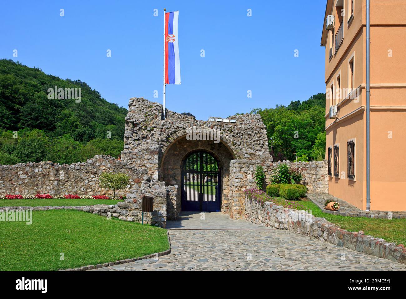 The ancient ruined entrance gate of the Serbian Orthodox Ravanica ...