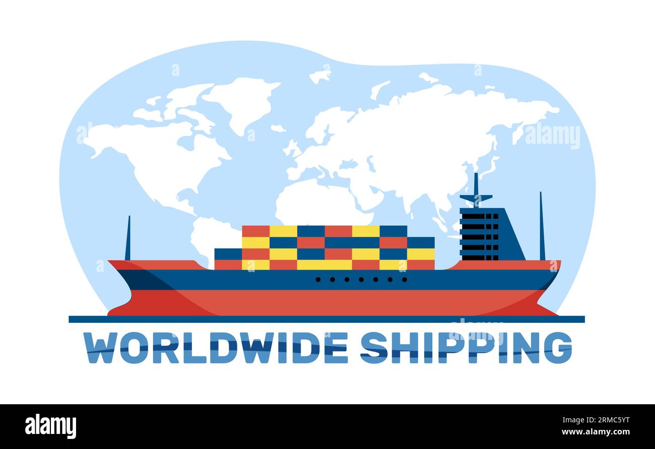 Delivery of goods by cargo seagoing vessels. Worldwide shipping. Barge ...