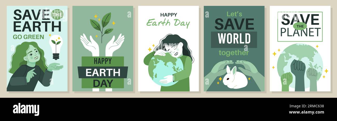 Earth day cards. Global world saving posters, ecology and environment ...