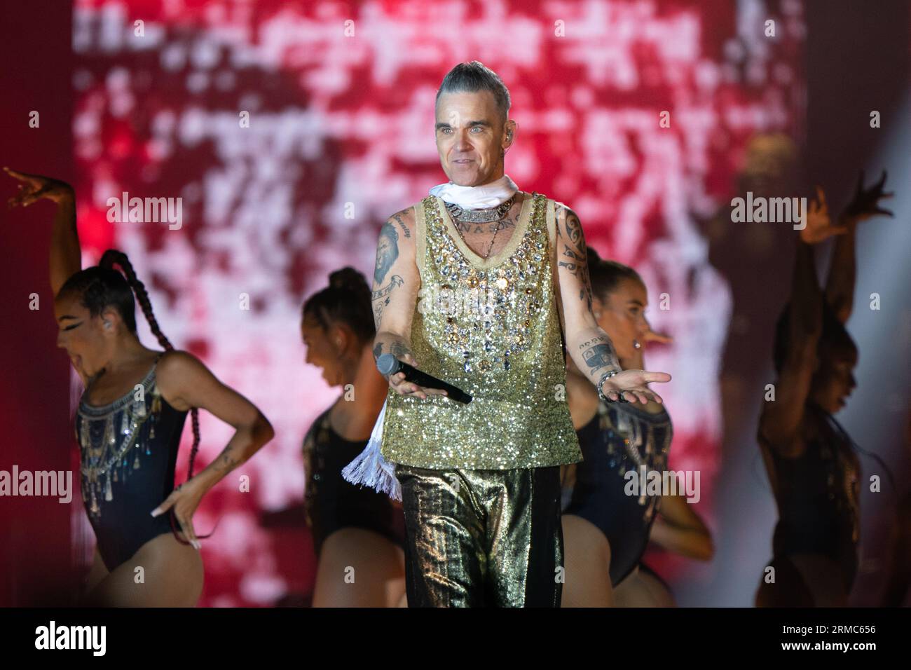 Singer Robbie Williams in concert at the Sandringham Estate in Norfolk ...