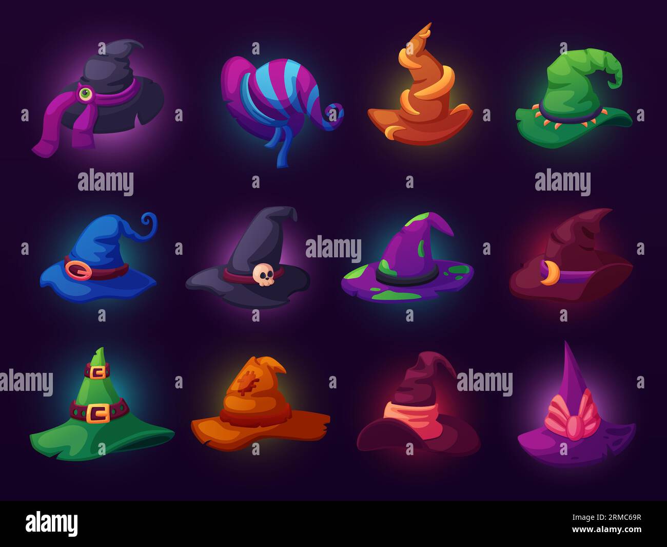 Cartoon witch hats. Isolated witches caps, wizard magic hat halloween ...