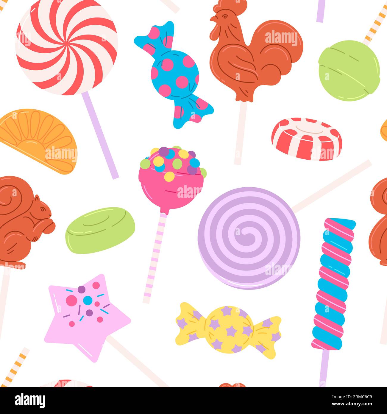 Candy seamless pattern. Lollipops and candies, caramel and marmalade ...