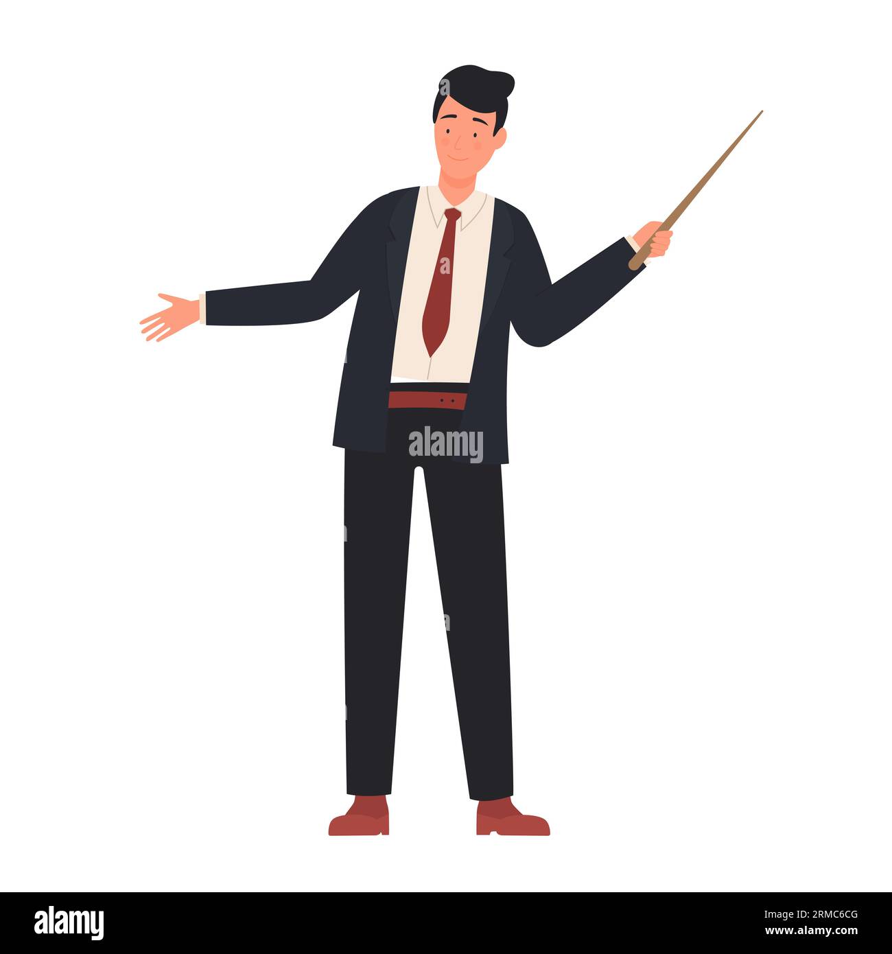 Teacher Man Pointing With Stick Teaching New Lesson Material Vector