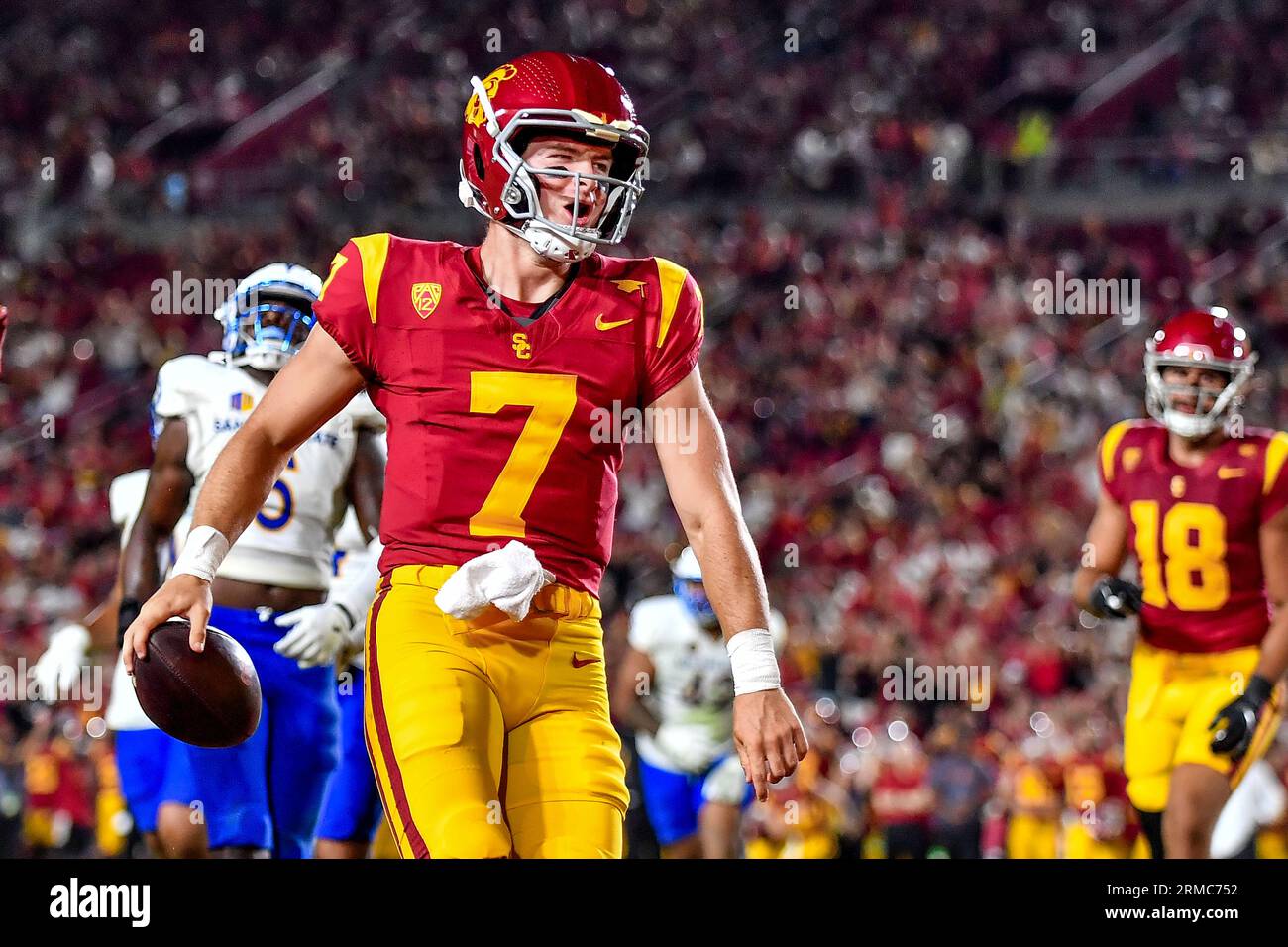August 26, 2023 Los Angeles, CA.USC Trojans quarterback Miller Moss #7 ...
