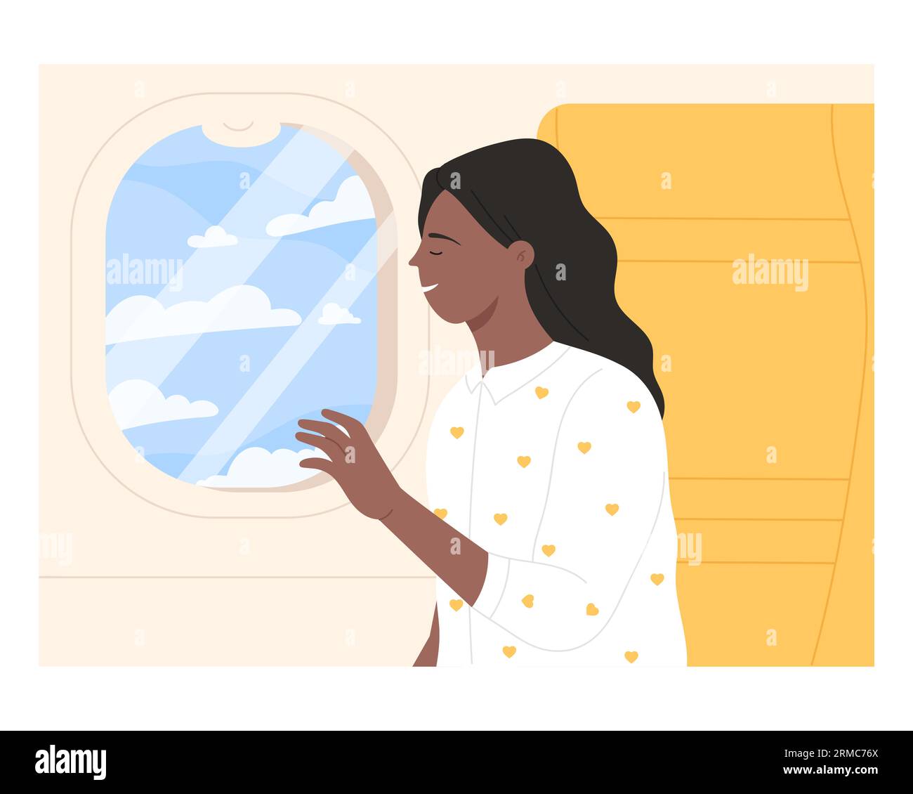 Airplane passenger looking on window. Seat with window view, tourist ...