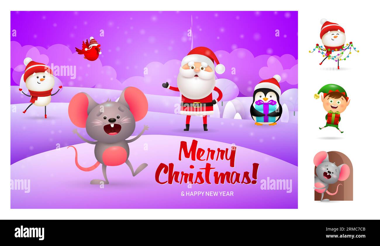 Merry Christmas card with cute cartoon mouse Stock Vector Image & Art ...