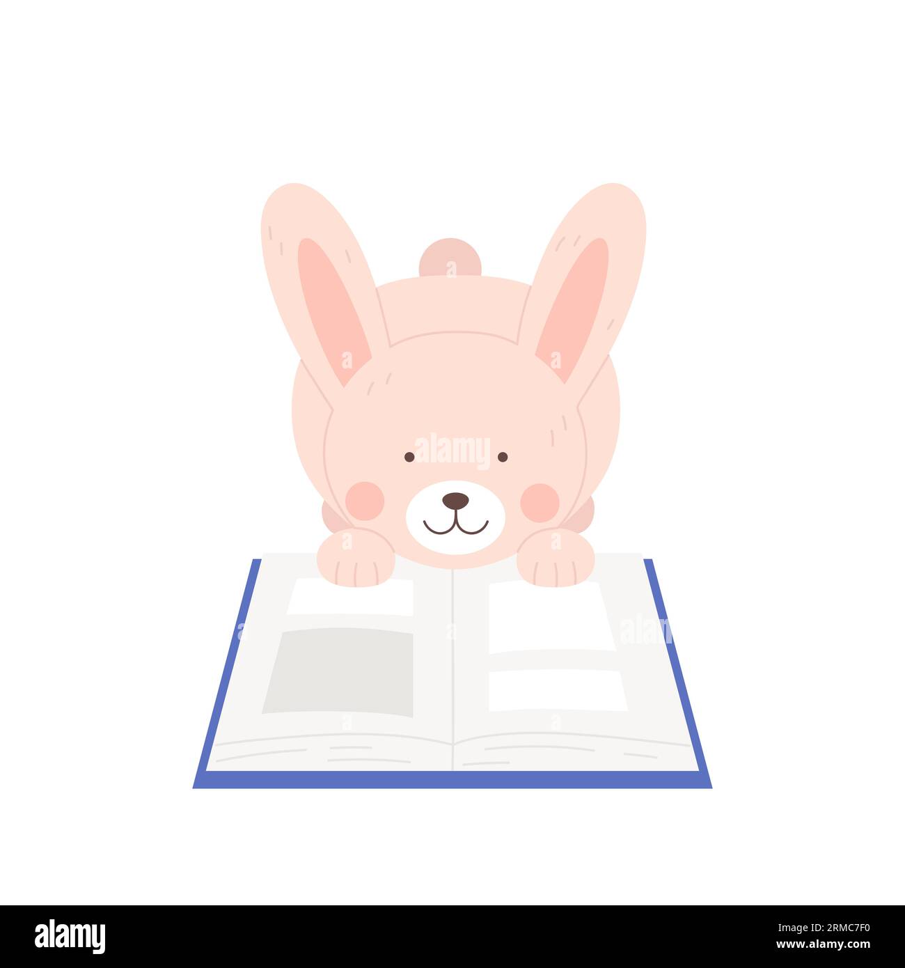 Cute pink rabbit reading a book. Zoo library, forest animal gaining ...
