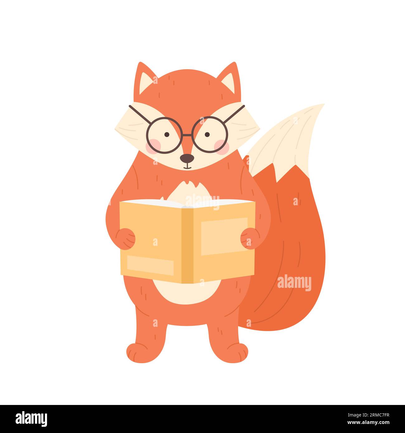 Cute fox with glasses reading story book. Forest wild animal gaining ...