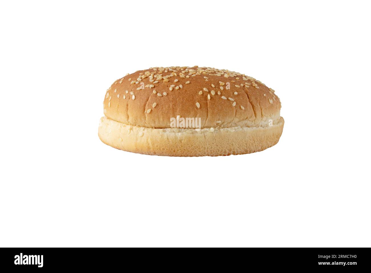 Sesame bun for burger side view isolated on white. Round bread topped ...