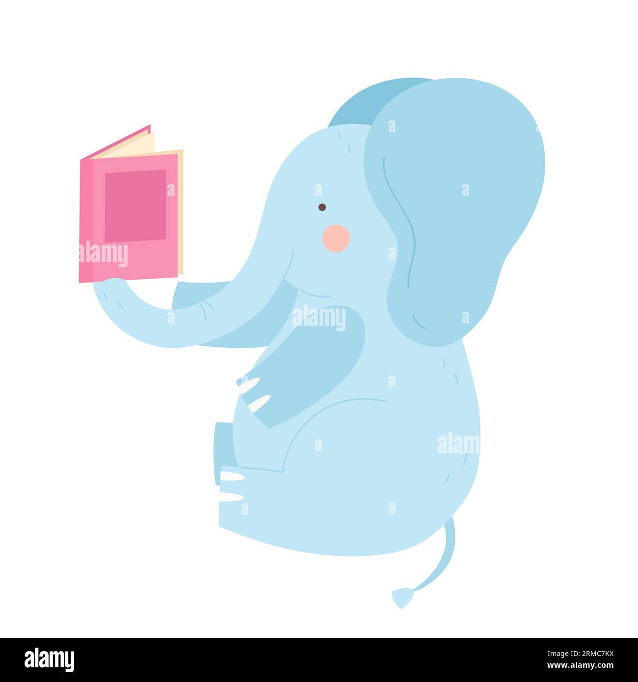 Cute elephant reading a story book. Wild tropical animal learning new ...
