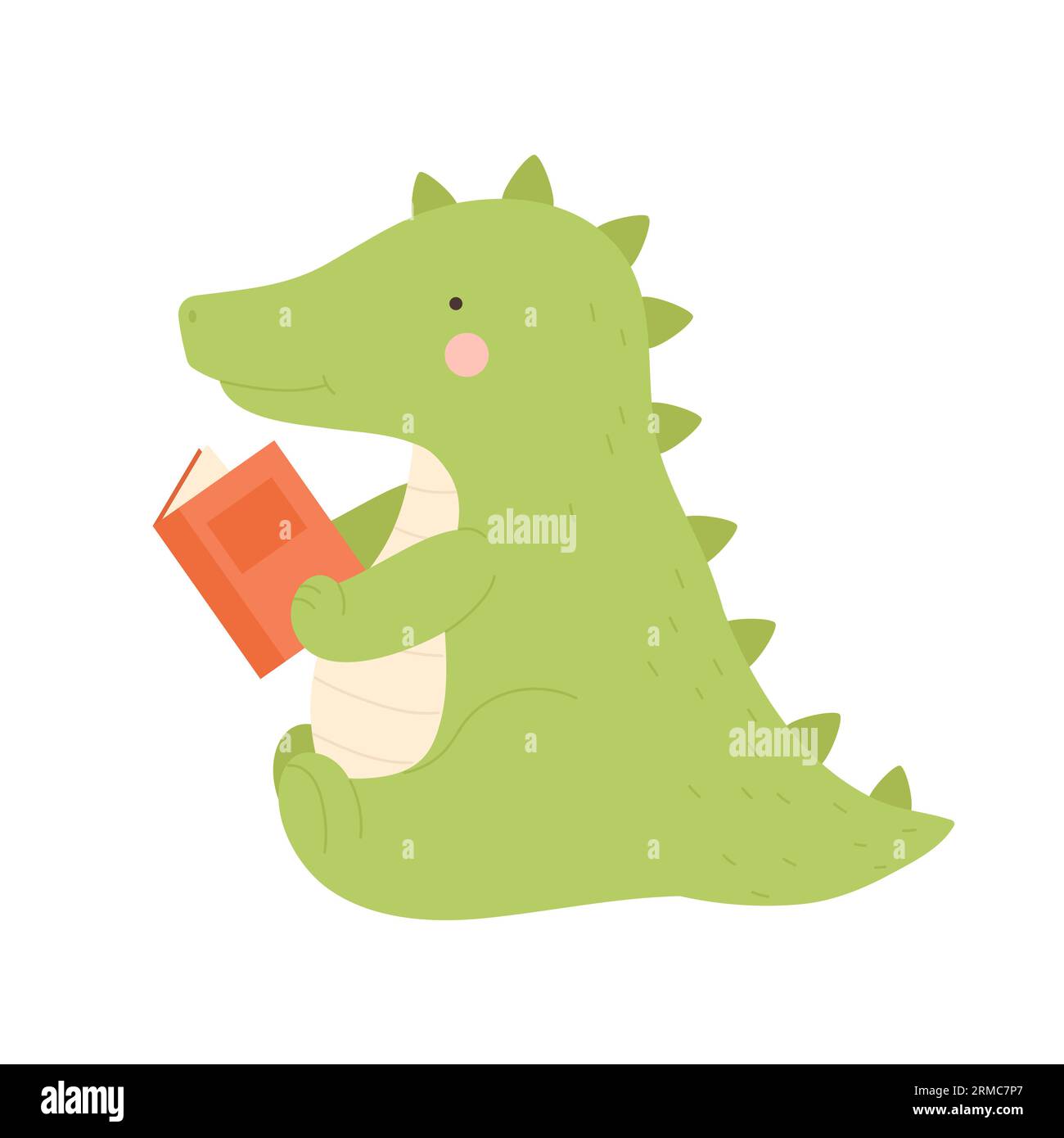 Cute green crocodile reading a story book. Small alligator gaining ...