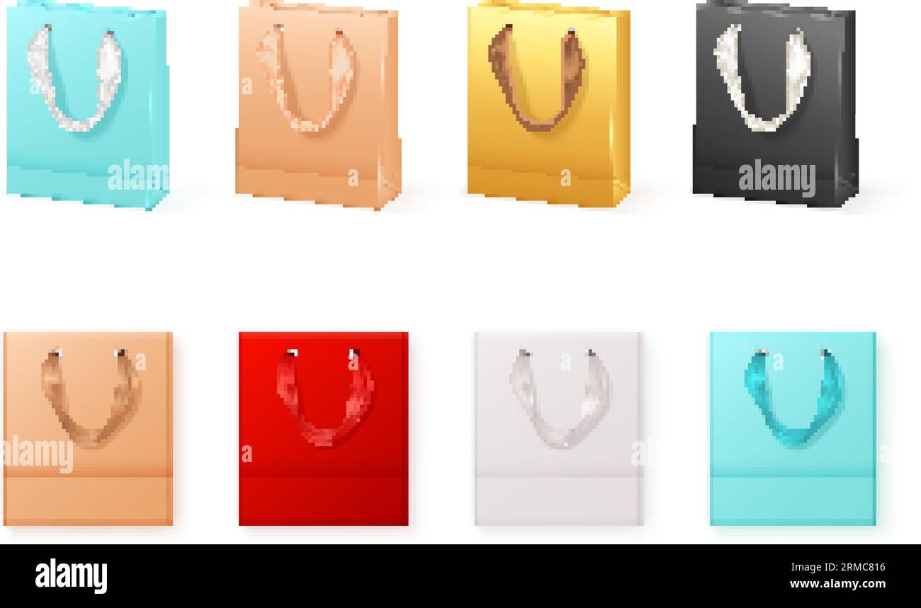Realistic bags handles. Fashion shopping bag group with color handle ...