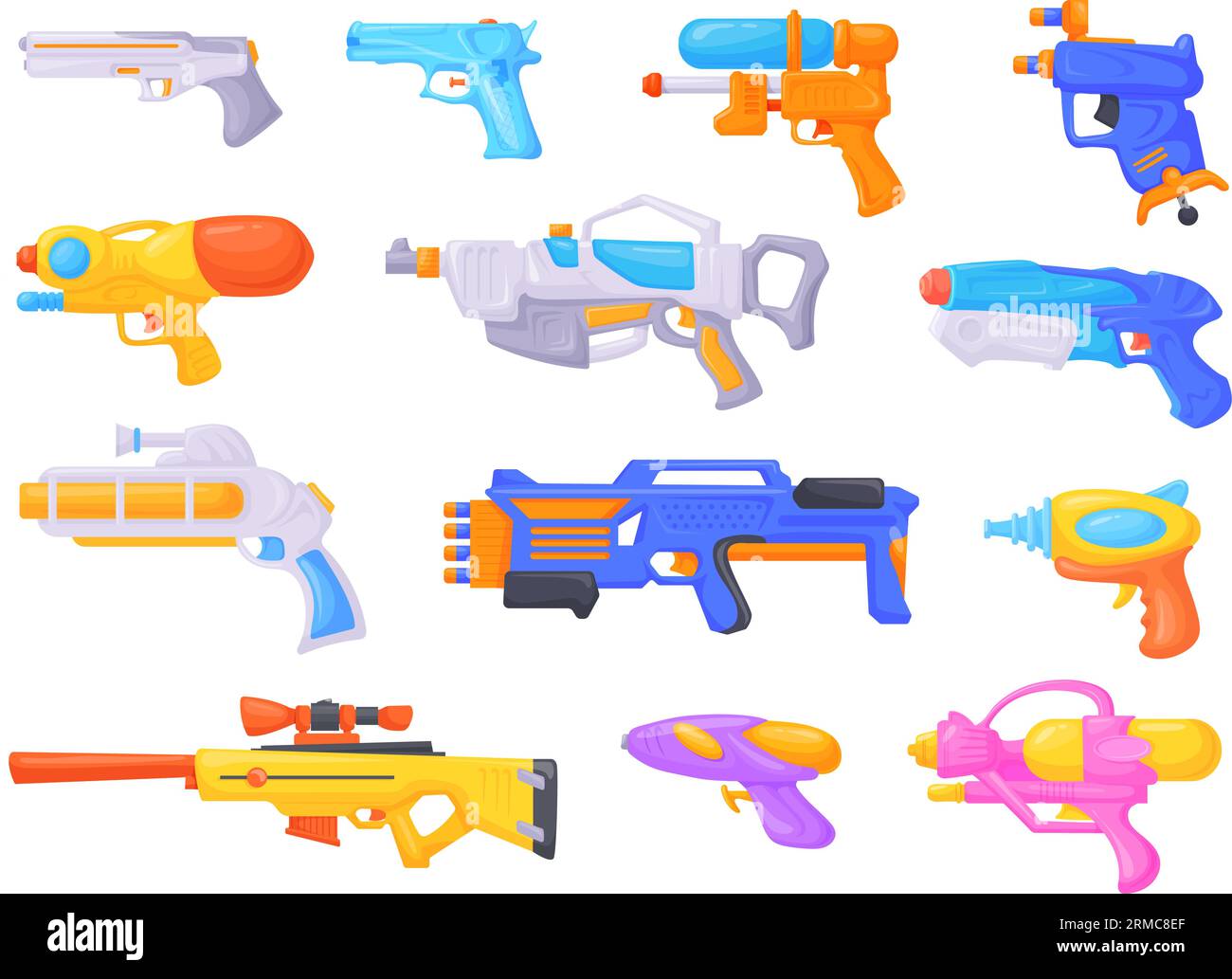 Cartoon toy guns. Futuristic plastic weapon for children games, water ...