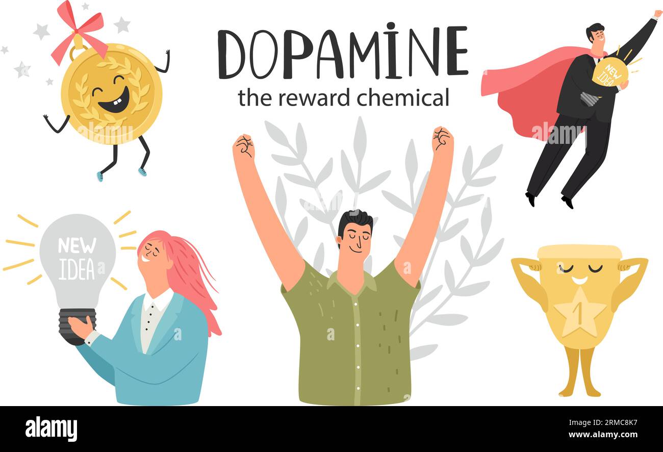 Reward chemical, Dopamine hormone health colorful vector illustration ...