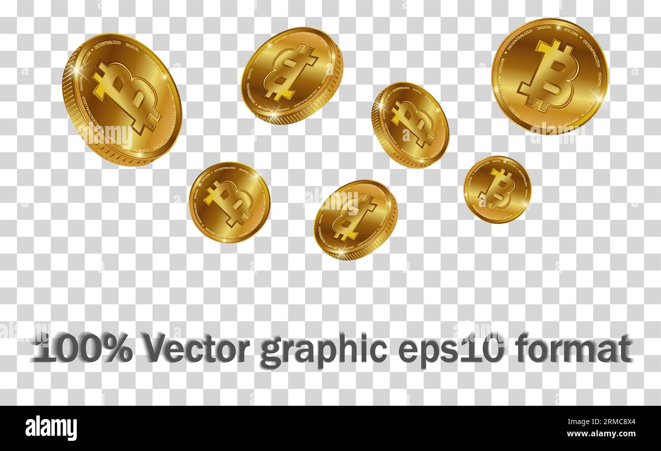 abstract, fictional bitcoin, imitation coin. Rain of 3d Golden coins ...