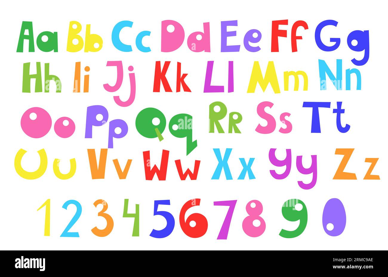 Doodle playful abc cartoon funny style colorful numbers, small and ...