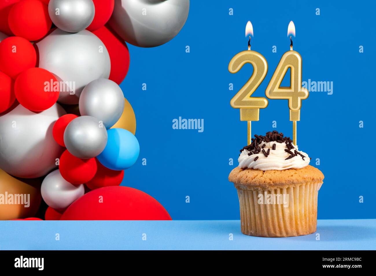 Birthday card with balloons - Candle number 24 Stock Photo - Alamy