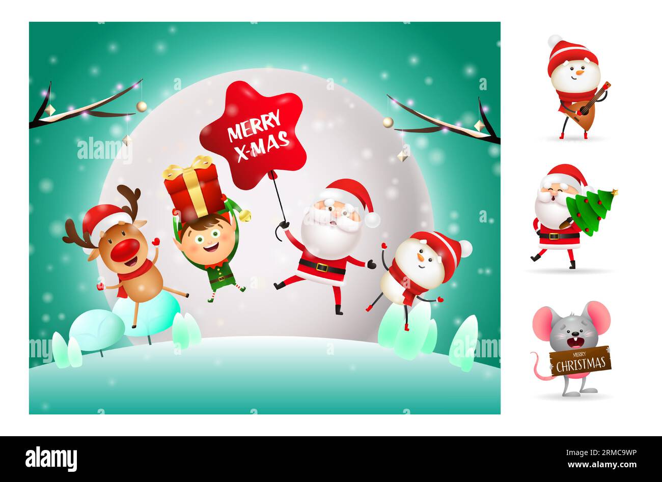 Happy cartoon characters jumping on snowy meadow Stock Vector Image ...