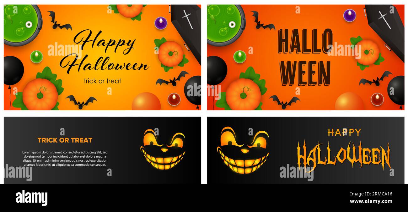 Halloween orange, black banner with pumpkins and coffins Stock Vector ...