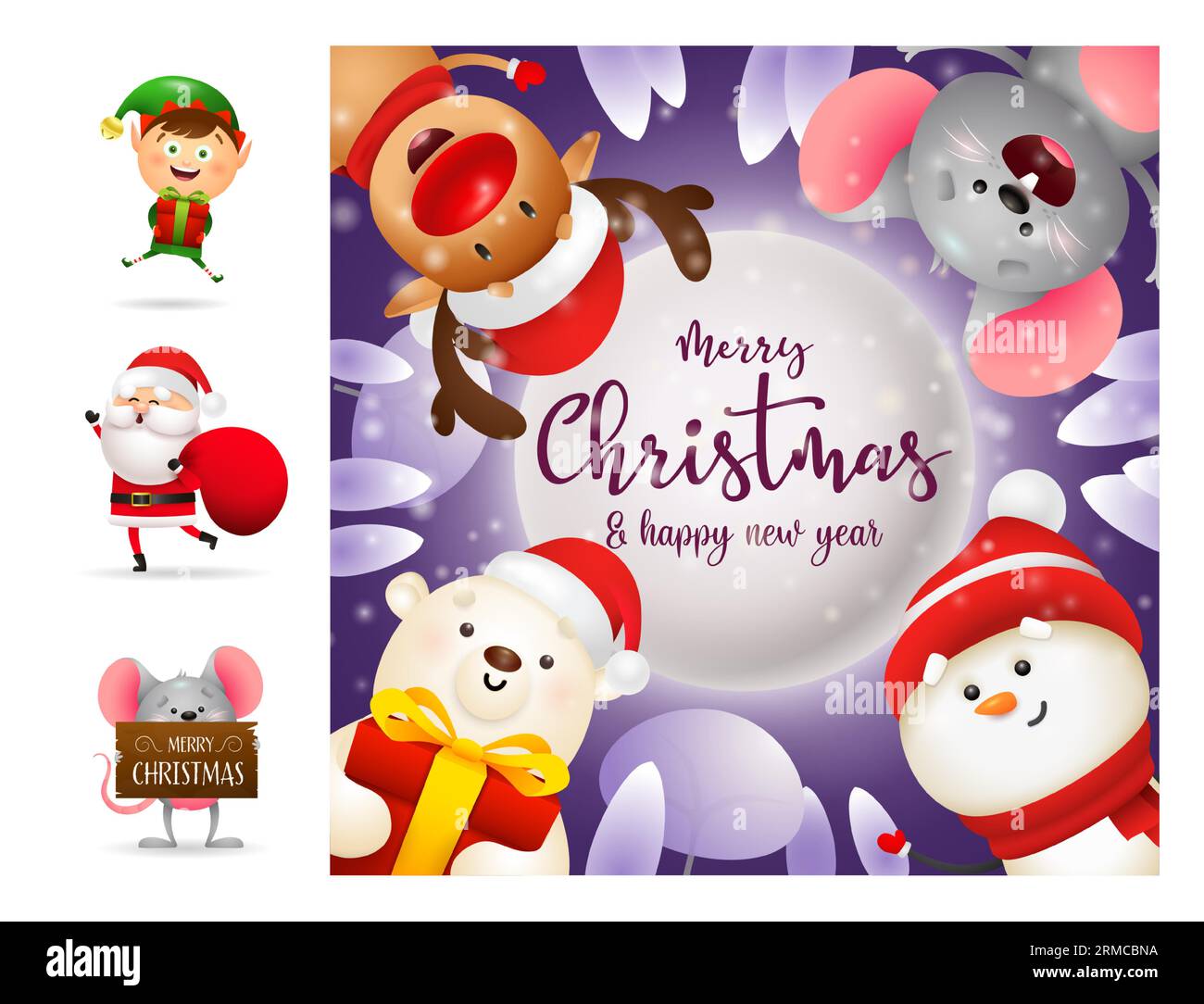 Merry Christmas poster with cartoon characters Stock Vector Image & Art ...