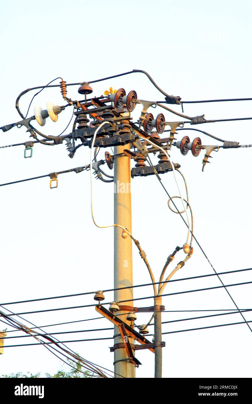 Electrical equipment, wire rod and an insulator, closeup of photo Stock ...