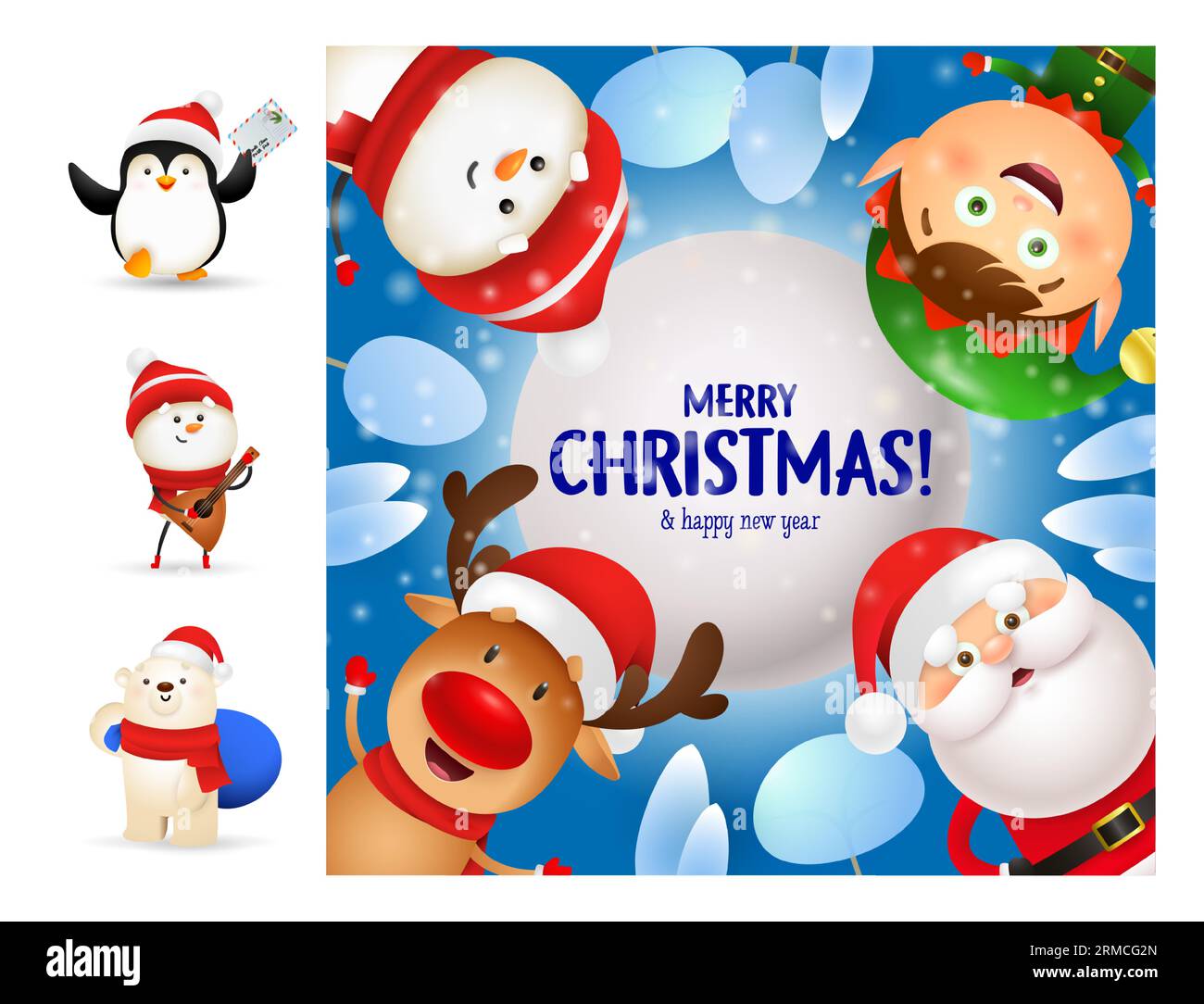 Merry Christmas card with funny cartoon characters Stock Vector Image ...