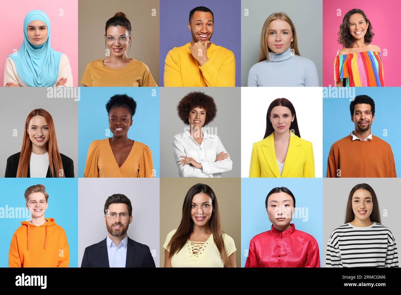 Collage with portraits of people on different color backgrounds Stock ...