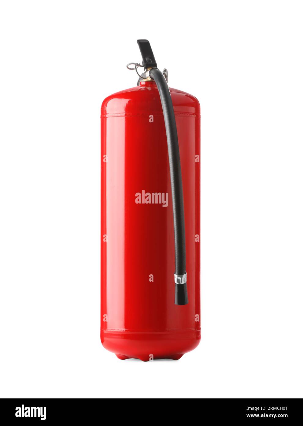 One red fire extinguisher on white background Stock Photo - Alamy