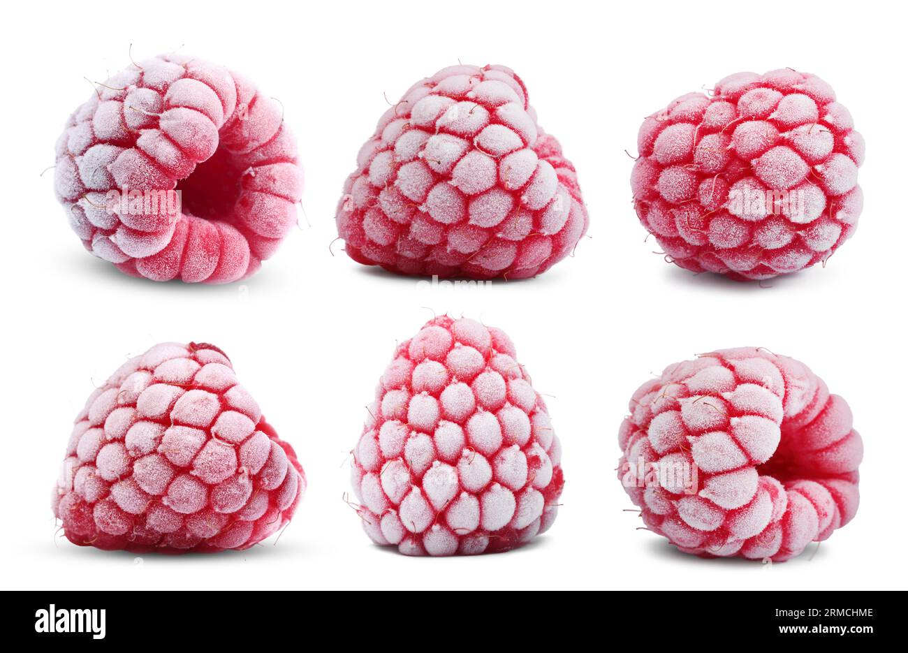 Set of frozen raspberries isolated on white background Stock Photo - Alamy