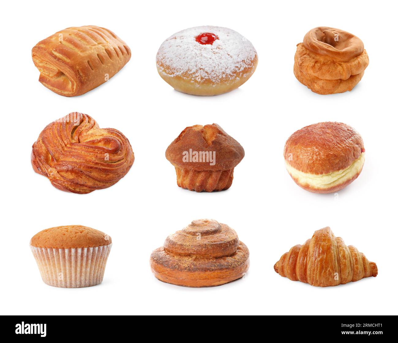 Set with different freshly baked pastries isolated on white Stock Photo ...