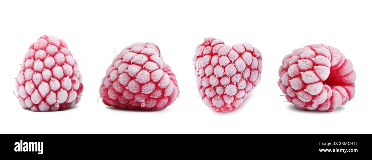 Set of frozen raspberries isolated on white background Stock Photo - Alamy