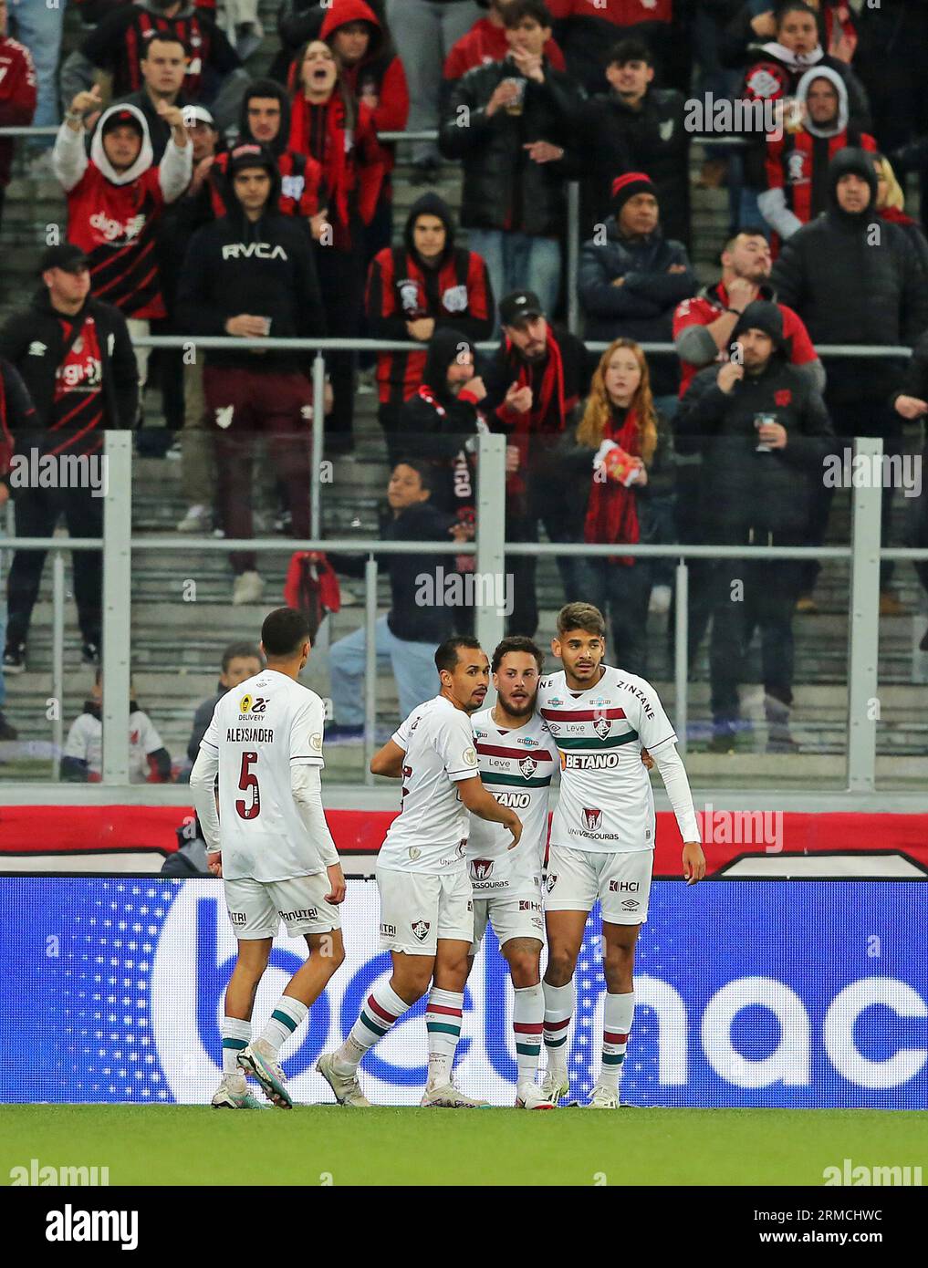 Curitiba, Brazil. 27th Aug, 2023. Guga of Fluminense, celebrates after ...