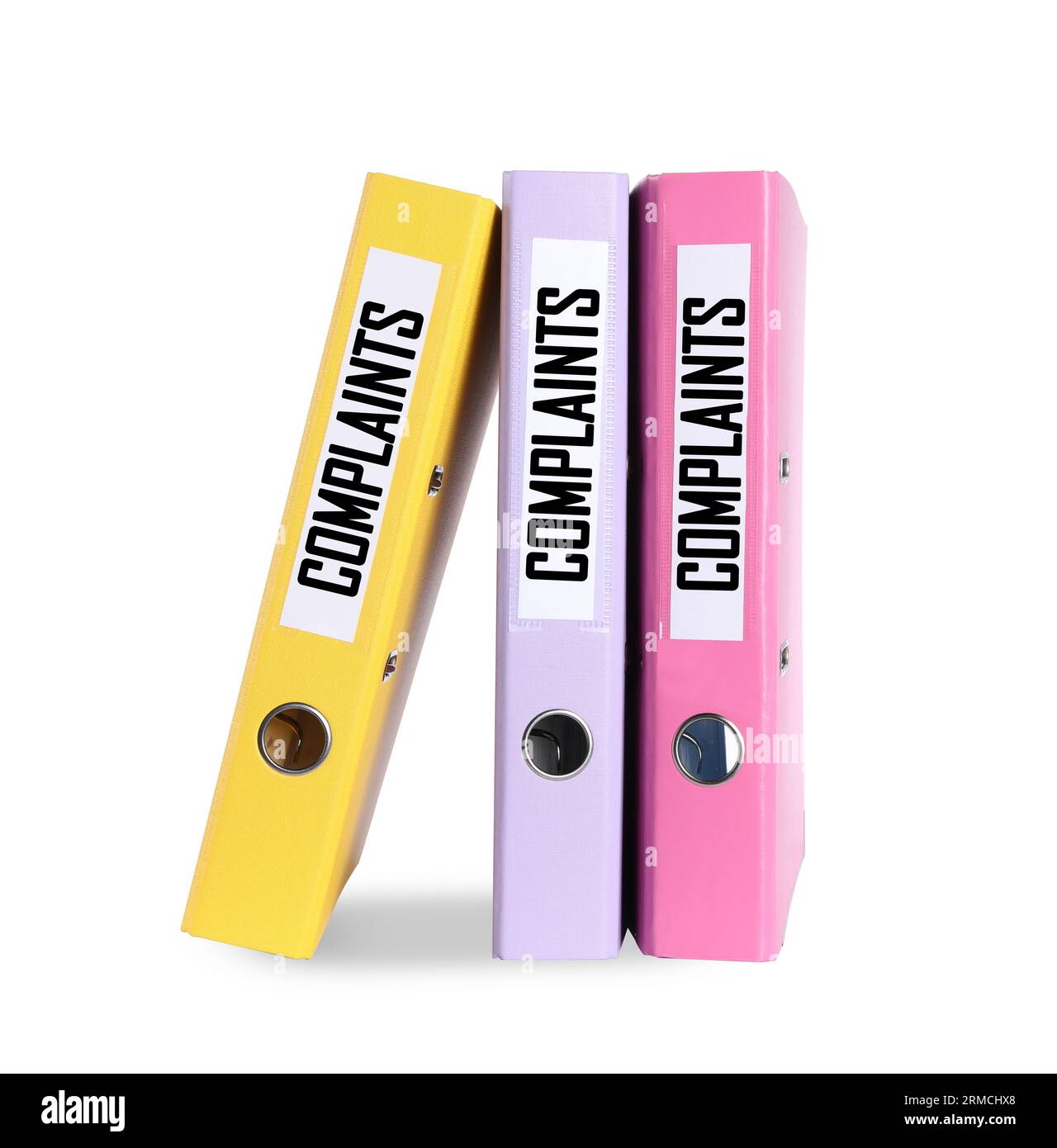 Colorful folders with Complaints labels on white background Stock Photo ...