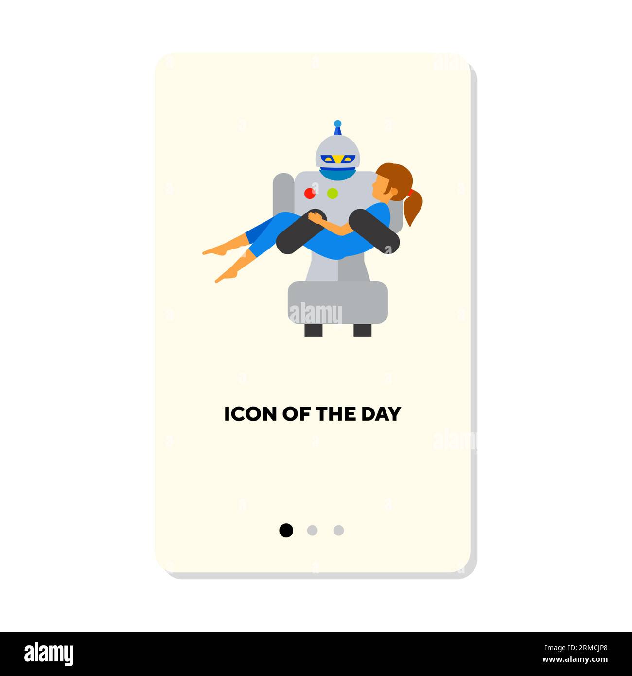 Metal robot saving woman from danger vector icon Stock Vector Image ...