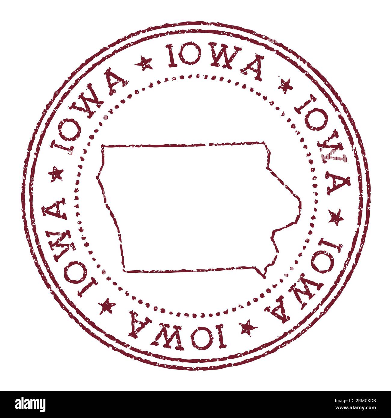 Iowa round rubber stamp with US state map. Vintage red passport stamp ...