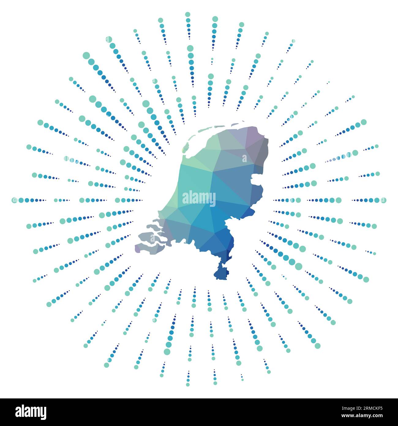 Shape of Netherlands, polygonal sunburst. Map of the country with ...