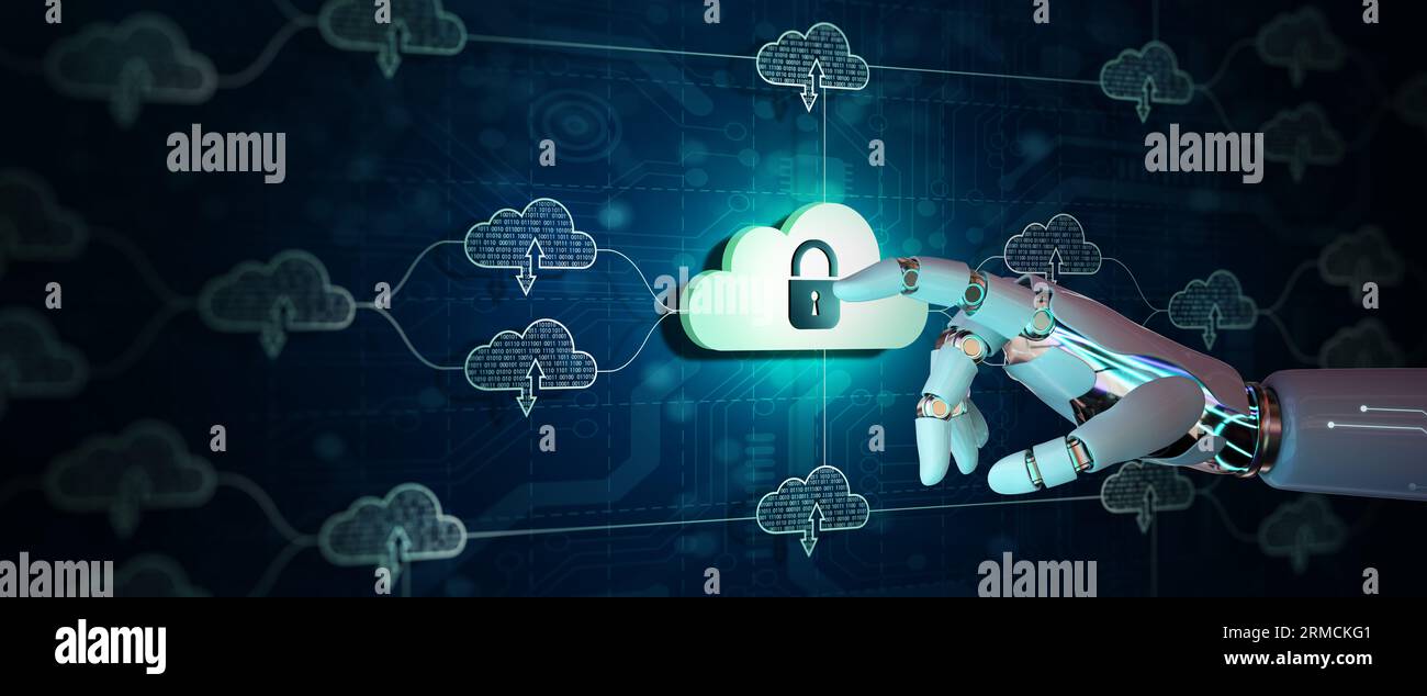 Ai Robot Hand Pointing Cloud Computing Technology Internet Storage Network Data Information On