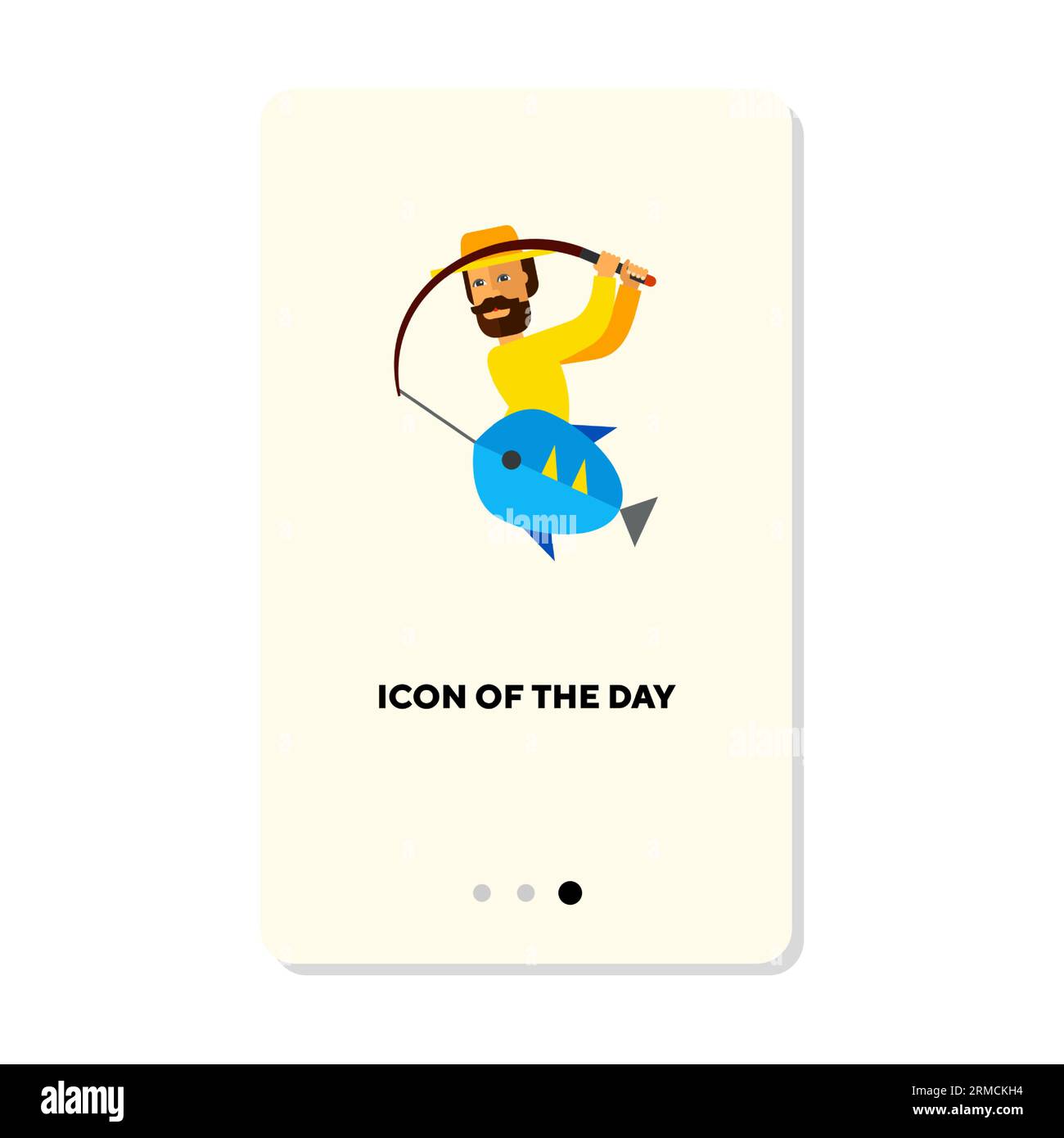 Fisherman catching salmon with rod flat vector icon Stock Vector Image ...