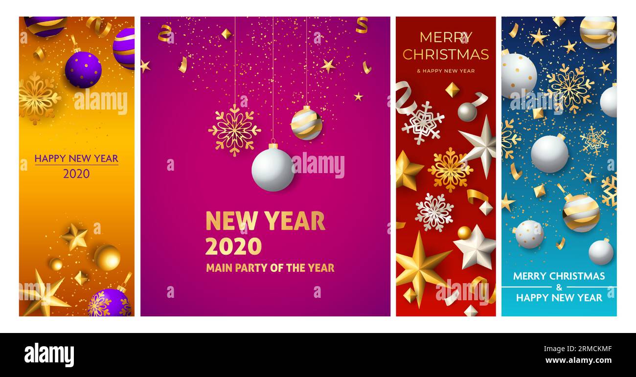 Merry Christmas and Happy New Year greeting posters Stock Vector Image ...