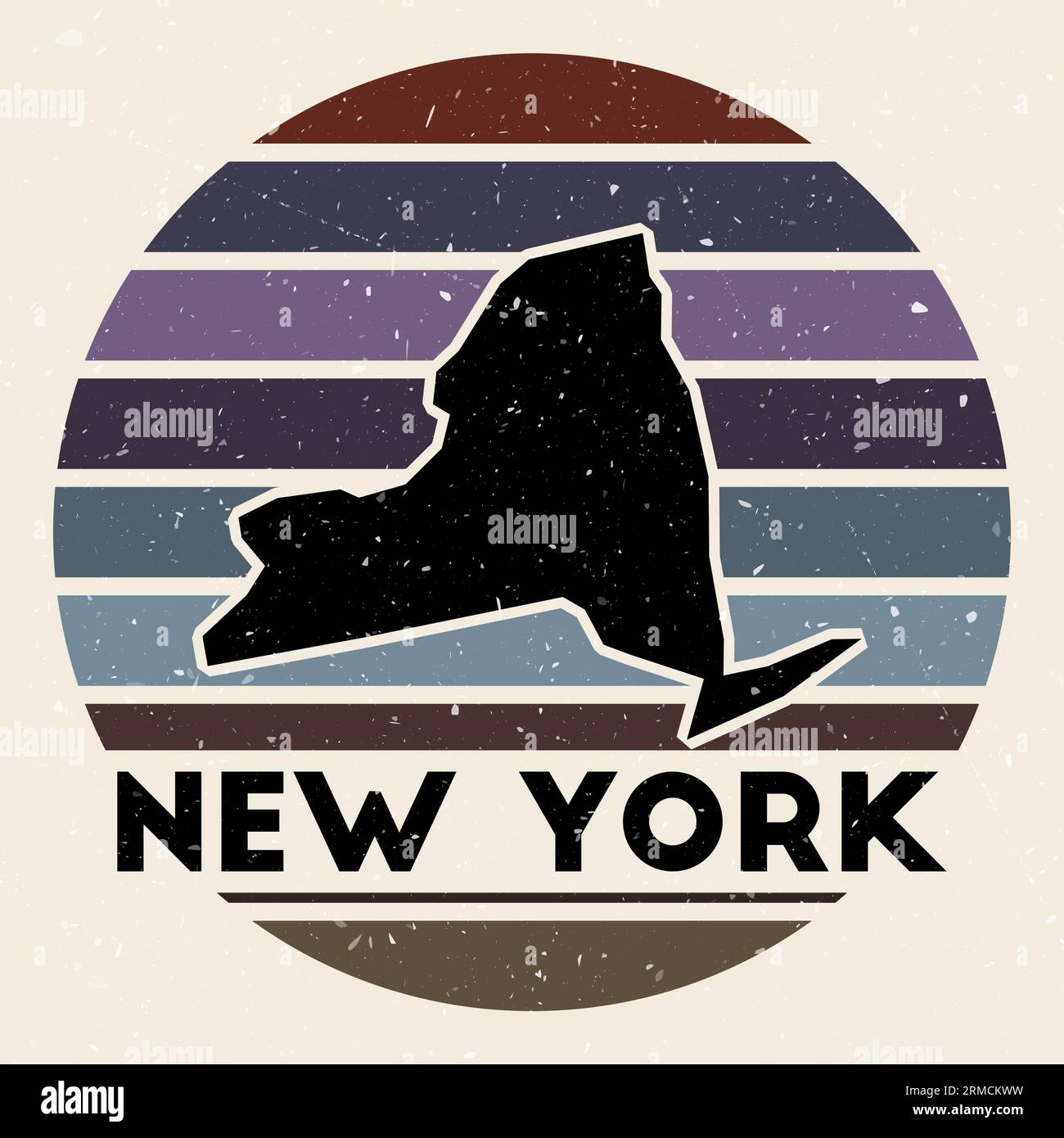 New York logo. Sign with the map of US state and colored stripes ...