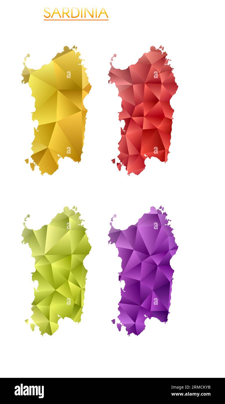 Set of vector polygonal maps of Sardinia. Bright gradient map of island ...