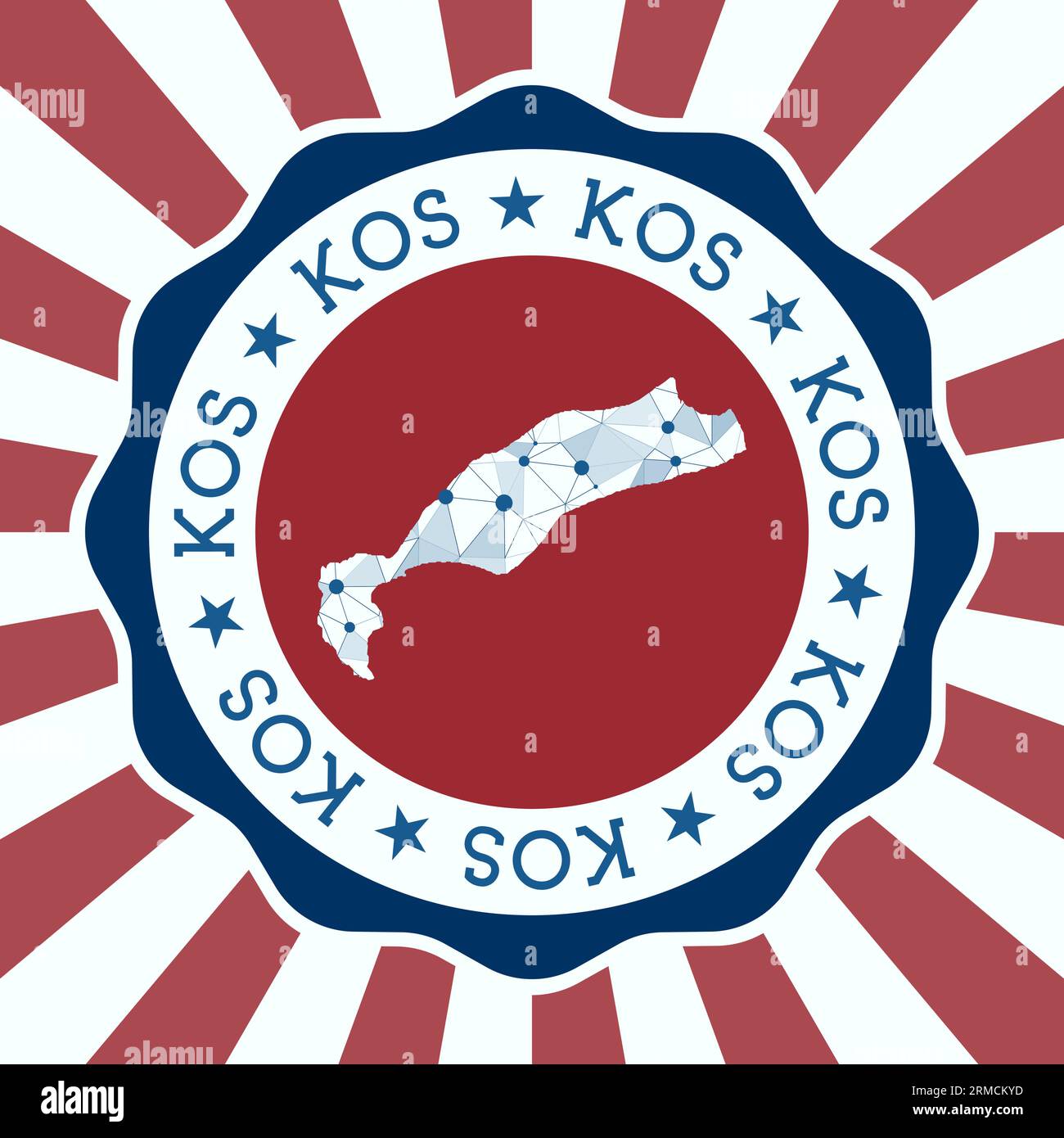 Kos Badge. Round logo of island with triangular mesh map and radial ...