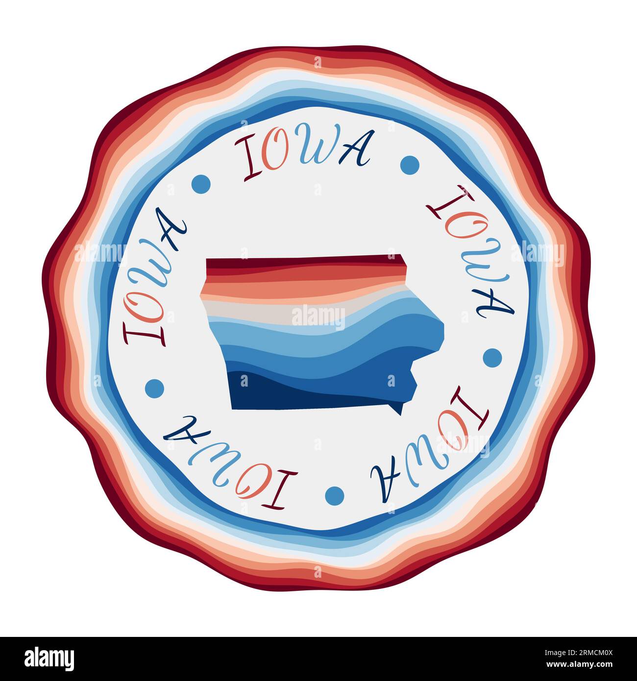 Iowa badge. Map of the US state with beautiful geometric waves and a ...