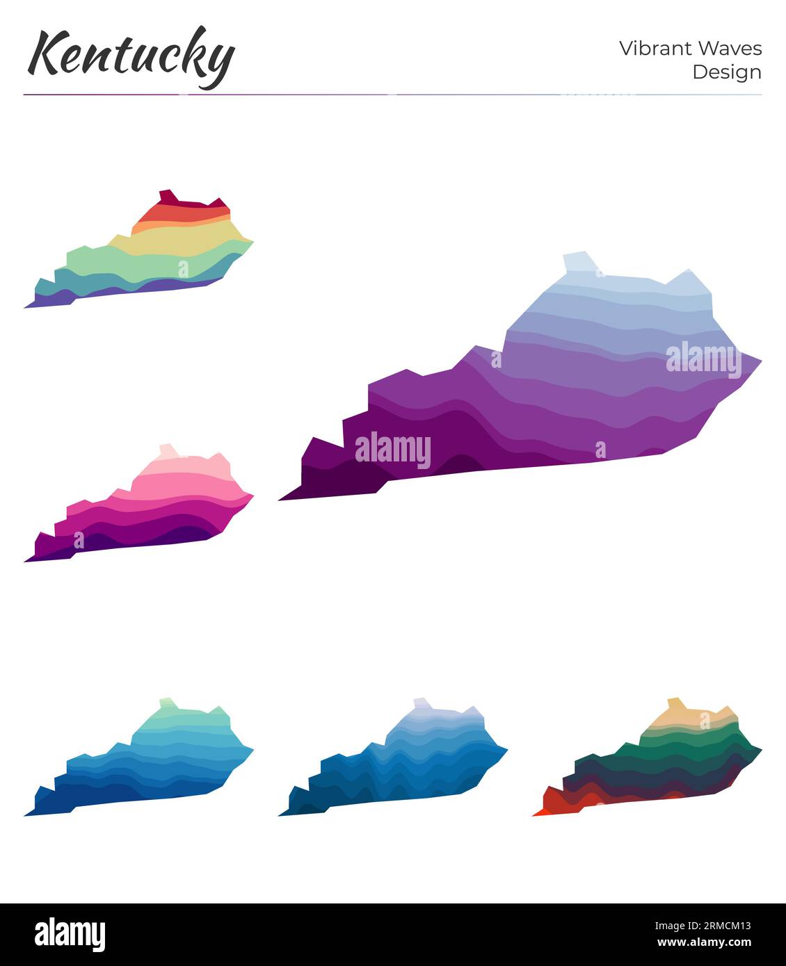 Set of vector maps of Kentucky. Vibrant waves design. Bright map of US ...