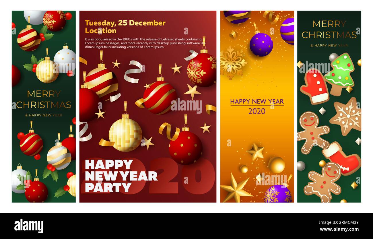 Happy New Year party green festive banner design Stock Vector Image ...