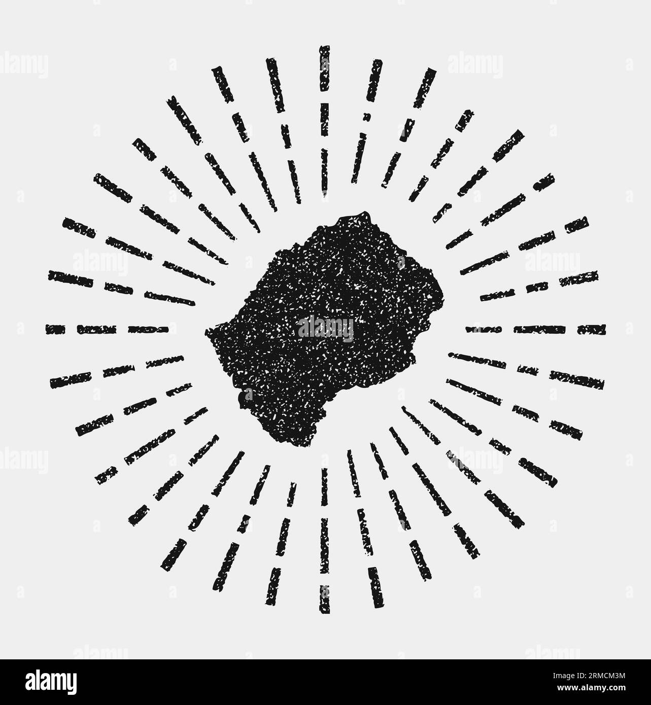 Vintage map of Lesotho. Grunge sunburst around the country. Black ...