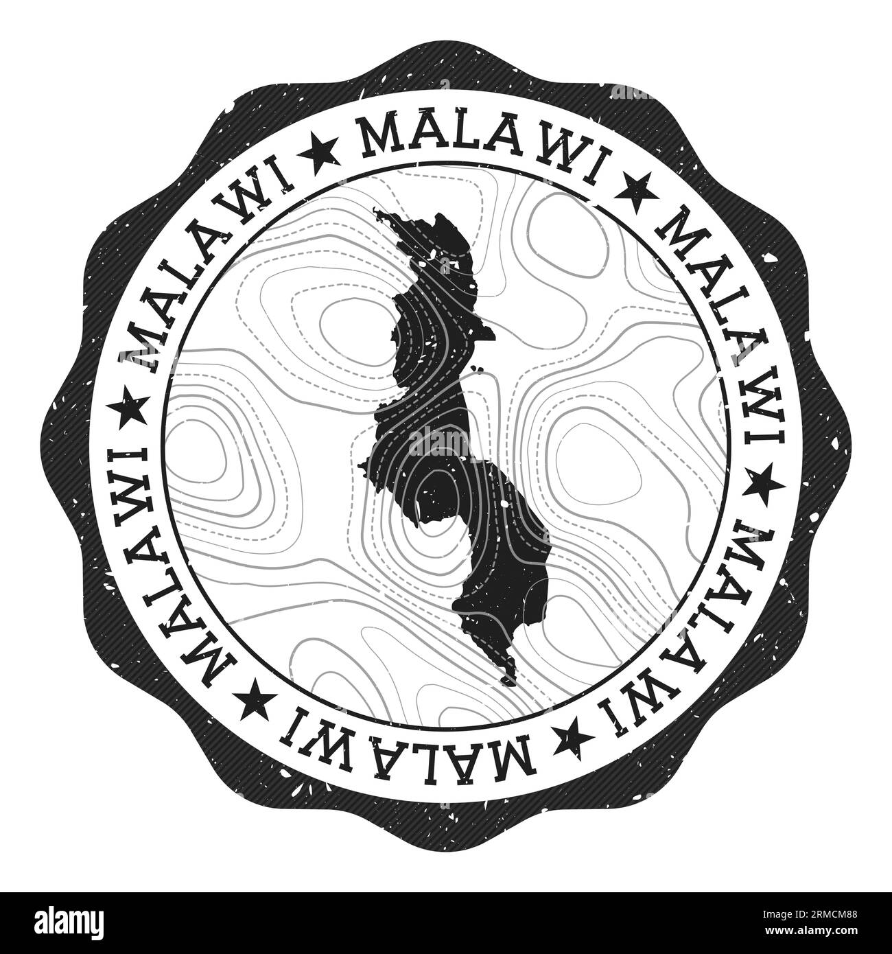 Malawi outdoor stamp. Round sticker with map of country with ...